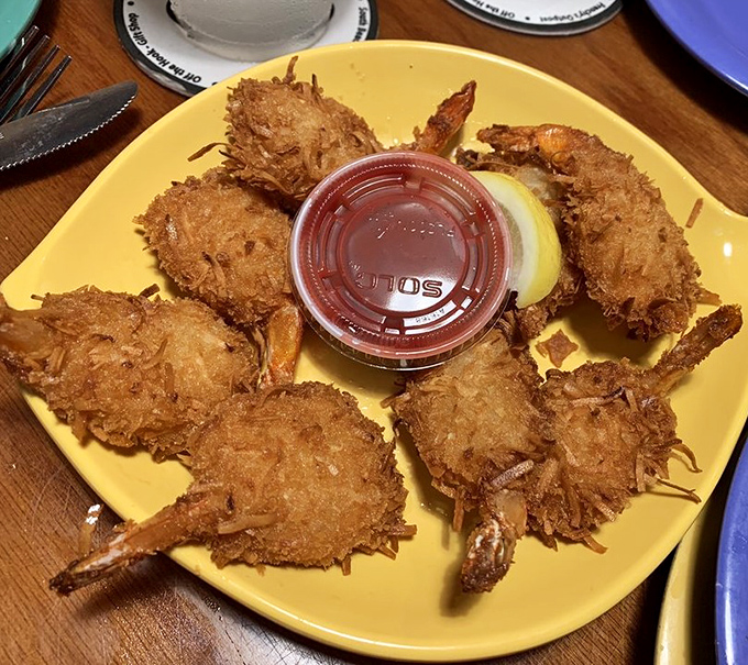 Coconut shrimp that would make Gilligan abandon his island for a permanent table here.