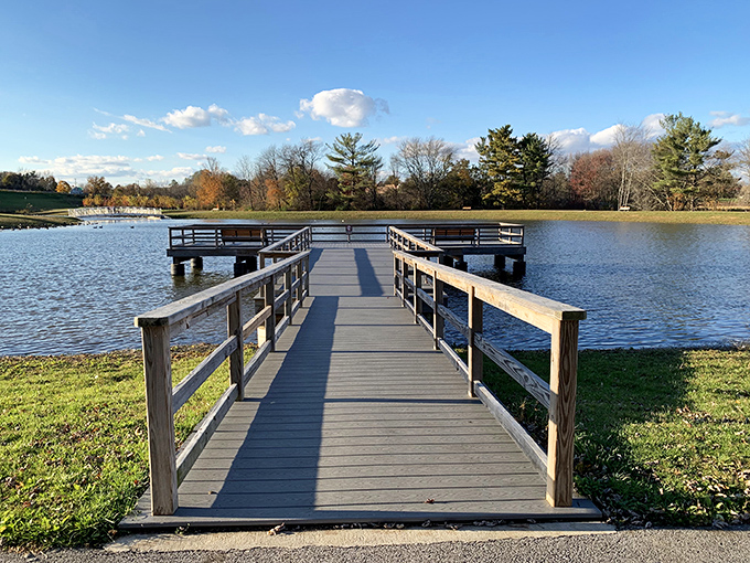 This peaceful dock stretches into serenity itself &ndash; the perfect spot for contemplating life's big questions or just watching the clouds drift by.