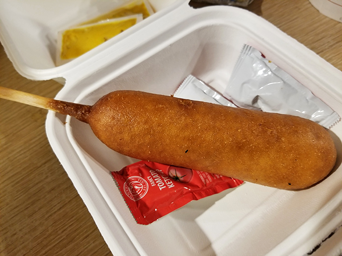 The humble corn dog gets the California beach treatment – golden-fried perfection on a stick that takes you straight back to childhood seaside vacations.