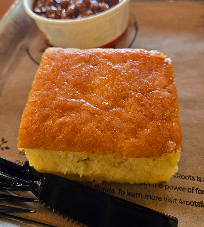 Cornbread so golden and perfect it should have its own Instagram account. That crust deserves a moment of silent appreciation.