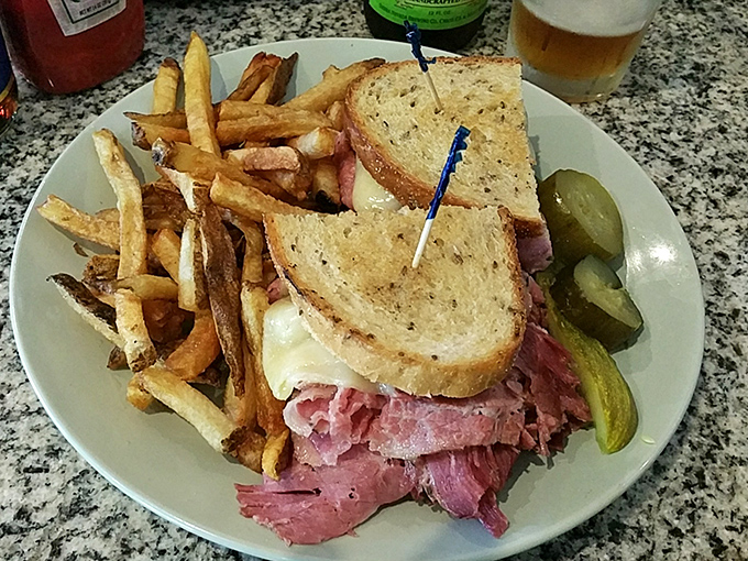 The Reuben sandwich here doesn't just have corned beef&mdash;it has a skyscraper of it. Those house-made pickles on the side? The perfect acidic counterpoint.