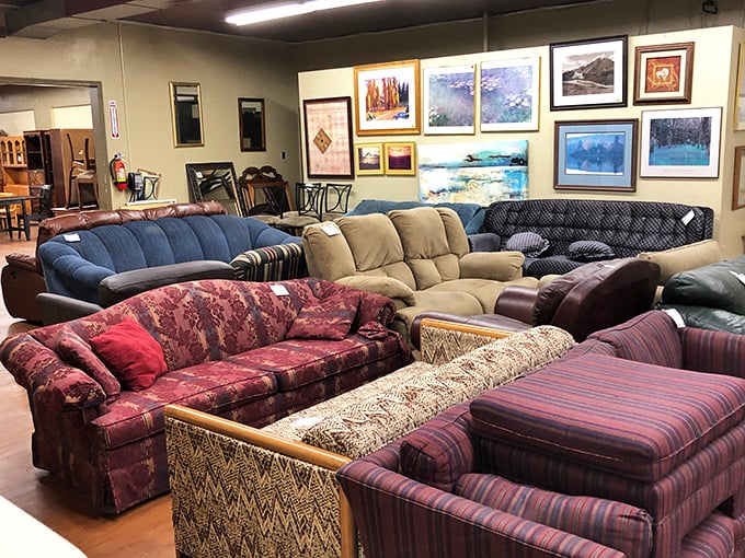 The couch collection looks like a support group for comfortable seating that's ready for its second act. "Hi, I'm a recliner, and I've been previously loved."