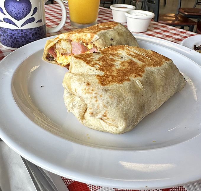 The legendary Country Burrito in all its glory&mdash;a perfect marriage of tortilla, eggs, and country sausage that makes you question why you'd eat breakfast any other way.