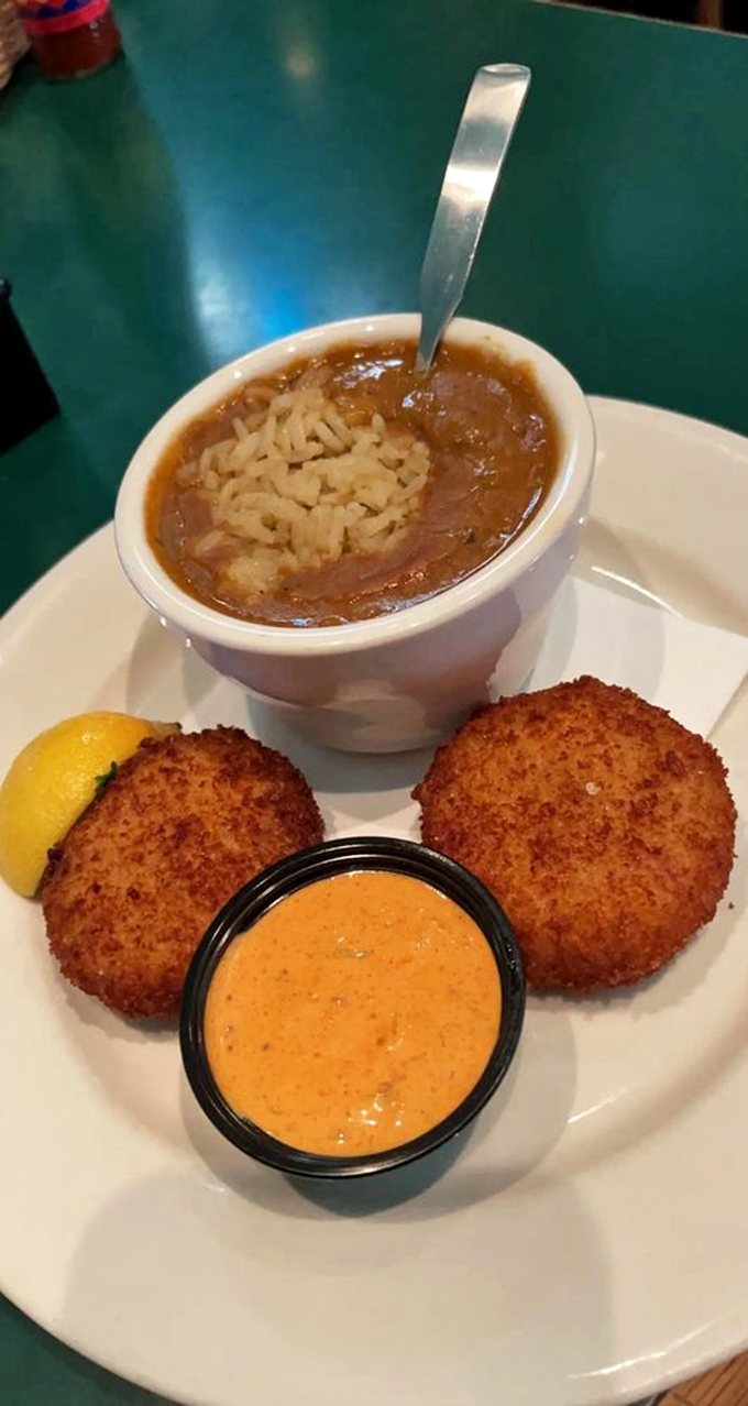 Crab cakes and gumbo&mdash;a Southern seafood power couple that belongs in the Comfort Food Hall of Fame, complete with remoulade that demands to be savored.