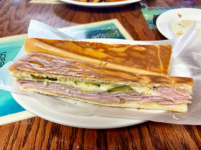 This Cuban sandwich isn't just pressed&mdash;it's been persuaded into perfection. Layers of ham, pork, and pickle in harmonious, crispy union.