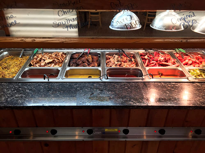 The meat station doesn't mess around. This isn't "deconstructed" or "reimagined"—just honest proteins that have been smoking and simmering toward perfection.