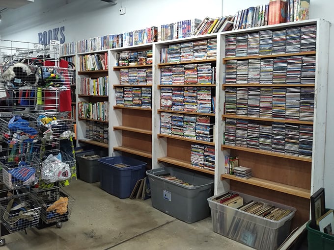 The literary corner that puts some small-town libraries to shame. DVDs, books, and media treasures await the patient browser with discriminating taste.