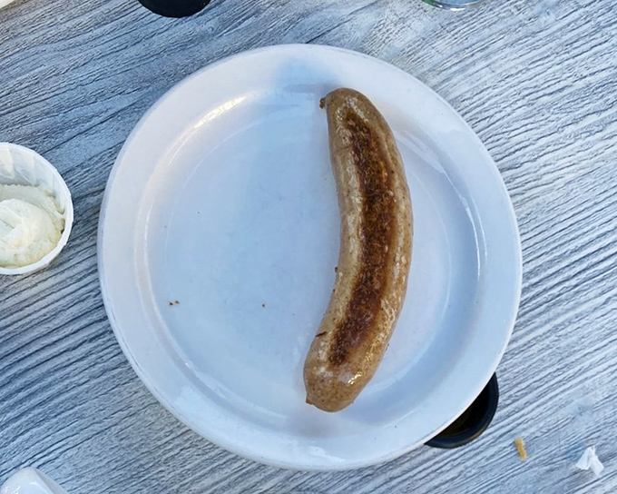 The Danish sausage sits proudly on its plate like a lone warrior &ndash; simple, unadorned, and ready to prove that sometimes one is all you need.