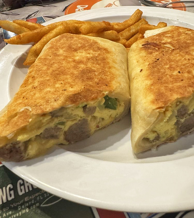 The breakfast wrap arrives looking like a delicious secret someone finally decided to share.