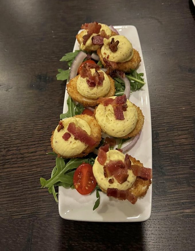 These aren't your grandmother's deviled eggs (unless your grandmother was a culinary genius). Topped with candied bacon, they're small bites of heaven.