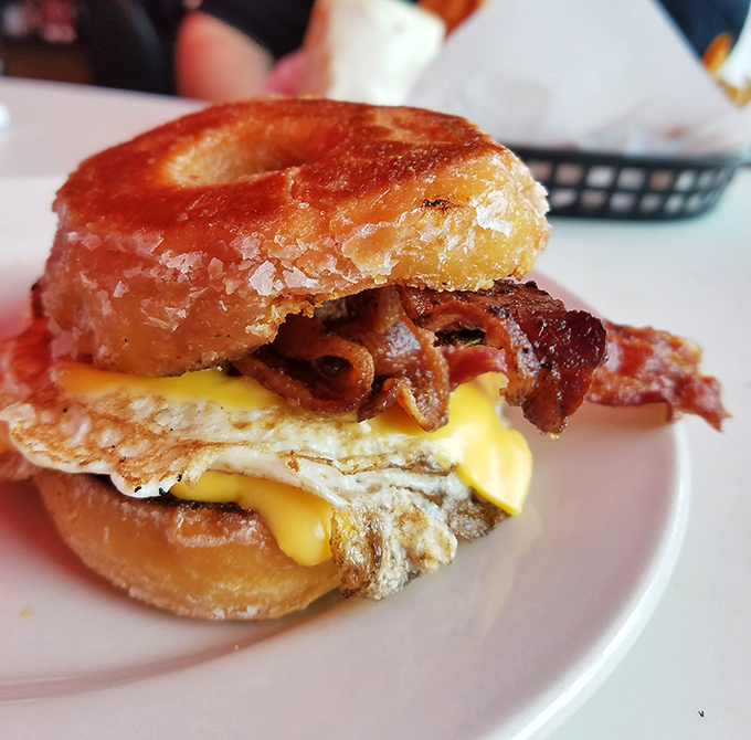 The donut sandwich laughs in the face of conventional breakfast boundaries. Part sweet, part savory, all delicious&mdash;like breakfast and dessert had a beautiful baby. 