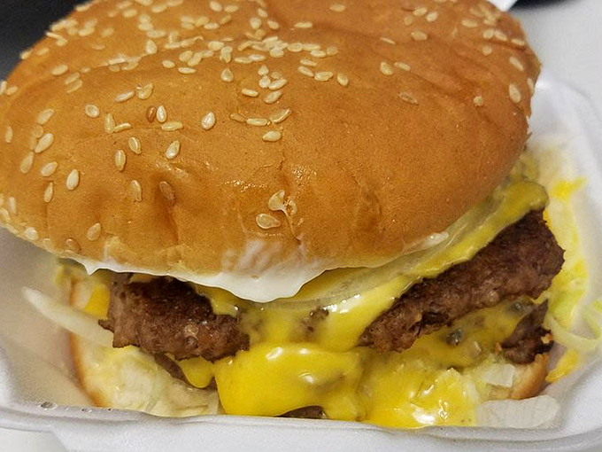 A cheeseburger so gloriously messy it demands both napkins and a moment of silent appreciation. 