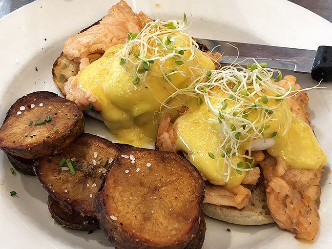 Eggs Benedict done right—when hollandaise flows like liquid gold over perfectly poached perfection.