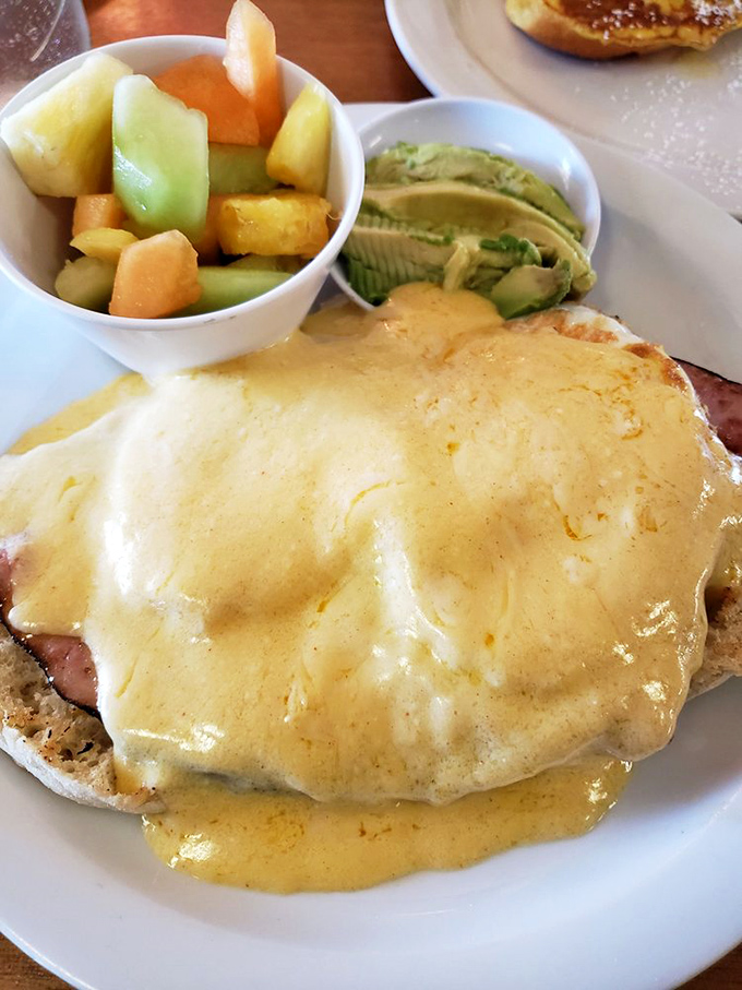 Behold the golden standard of eggs Benedict &ndash; where runny yolks meet creamy hollandaise in perfect harmony.