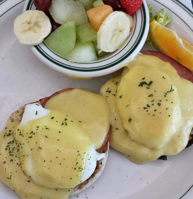 Eggs Benedict that would make the Pope jealous &ndash; perfectly poached eggs wearing hollandaise like a silky robe, with fresh fruit playing supporting roles.