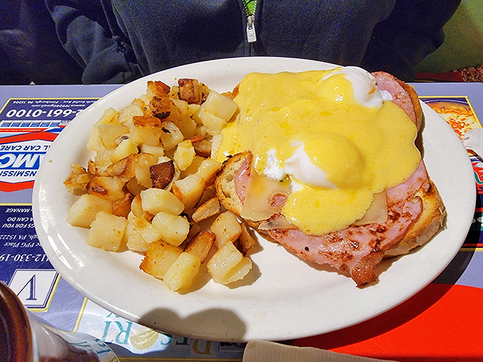 The star of the show: Eggs Benedict with perfectly poached eggs and hollandaise sauce that would make a French chef weep with joy.