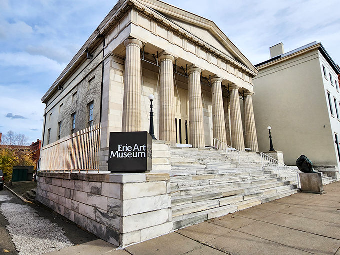 Erie Art Museum's classical columns aren't just for show&mdash;they're guarding cultural treasures inside. Who said affordable living means sacrificing culture? 