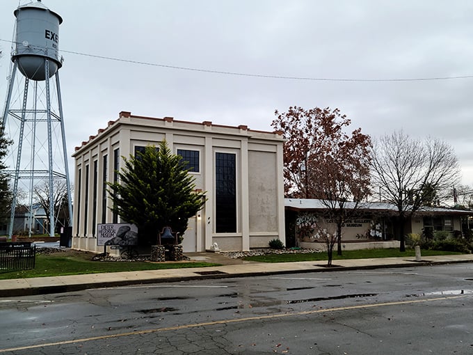 The iconic Exeter water tower stands sentinel over the town's historical museum, preserving stories of the community's rich past.