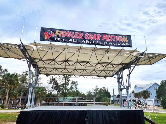 The Fiddler Crab Festival stage awaits its performers &ndash; in a town where "it's all about da crab" isn't just a slogan, it's a way of life.