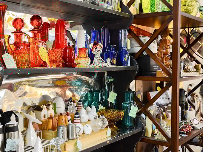 Colored glass catches the light like jewels in a dragon's hoard. Each piece silently whispering, "Take me home!"