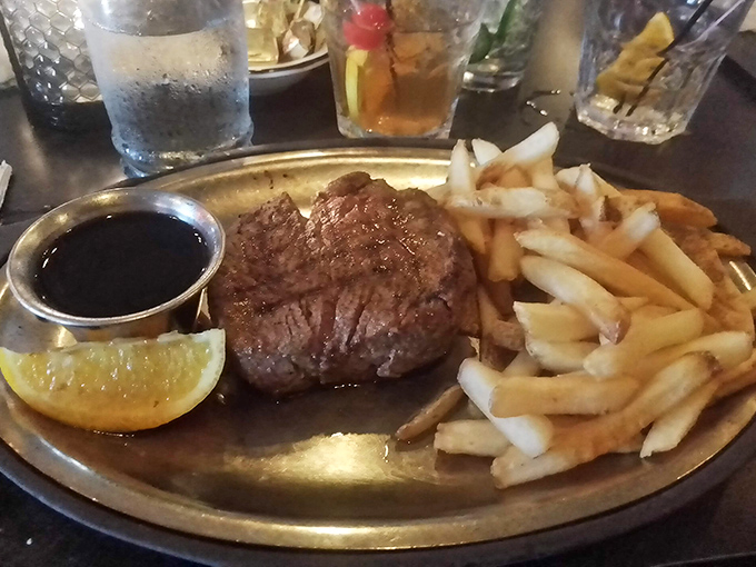 A filet that needs no introduction, accompanied by fries that clearly didn't come from a freezer. That little cup of au jus? Liquid gold.