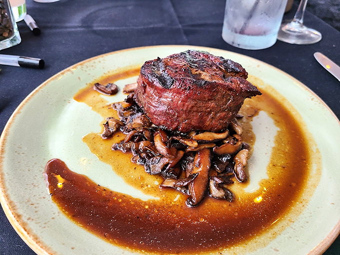 The filet mignon doesn't just sit on the plate &ndash; it reigns supreme over a kingdom of mushrooms in a pool of glorious jus.