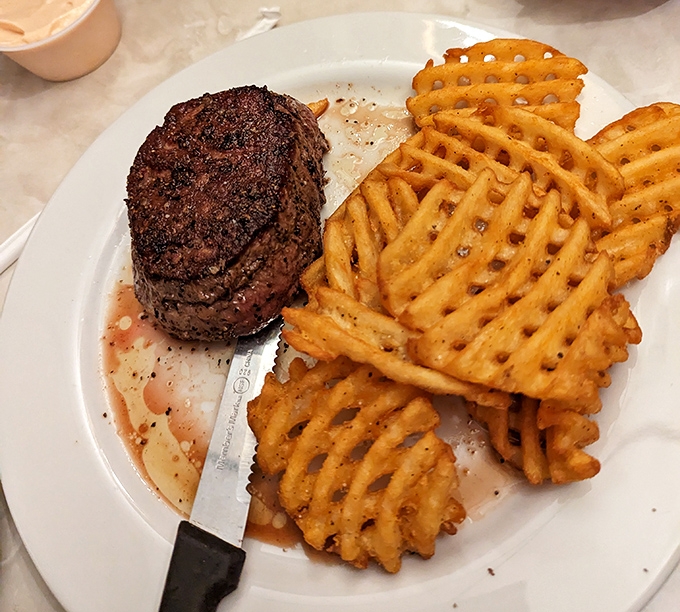 A filet mignon that doesn't need a fancy steakhouse setting to shine&mdash;just a sharp knife, waffle fries, and your undivided attention.
