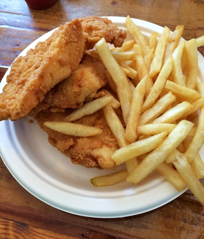 Fish and chips that could make a Brit homesick. That perfect crunch giving way to flaky white fish is the sound of culinary promises kept.