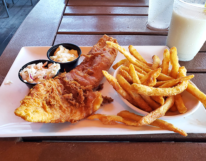Fish and chips that would make Neptune himself put down his trident for a bite. Crispy, flaky perfection with fries that demand to be savored.