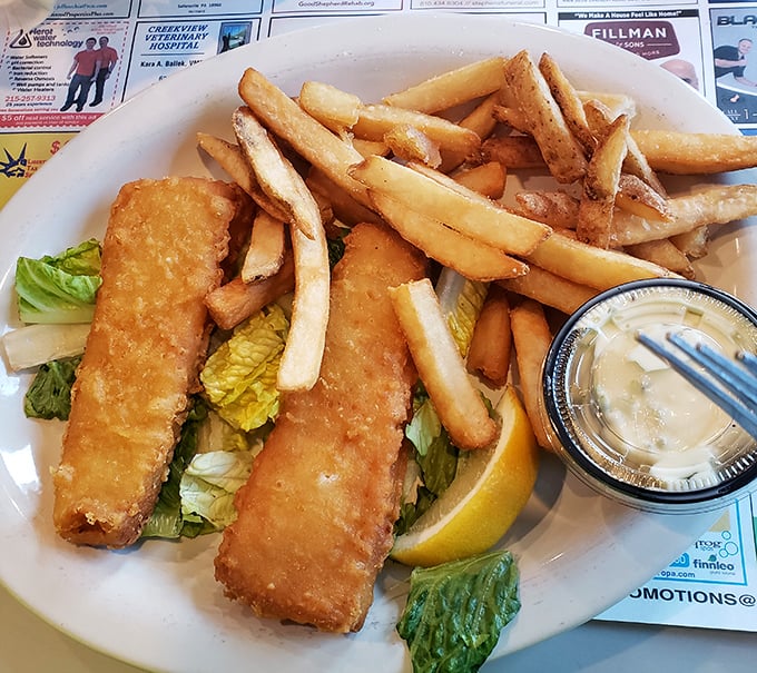 Golden-crusted fish fingers that would make Captain Birdseye jealous, with fries that actually taste like potatoes.