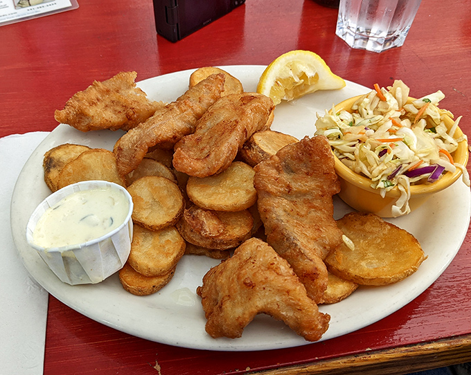 Fish and chips that actually taste like fish! The golden batter crackles with each bite, revealing flaky white fish that makes you wonder why you ever settled for frozen sticks.