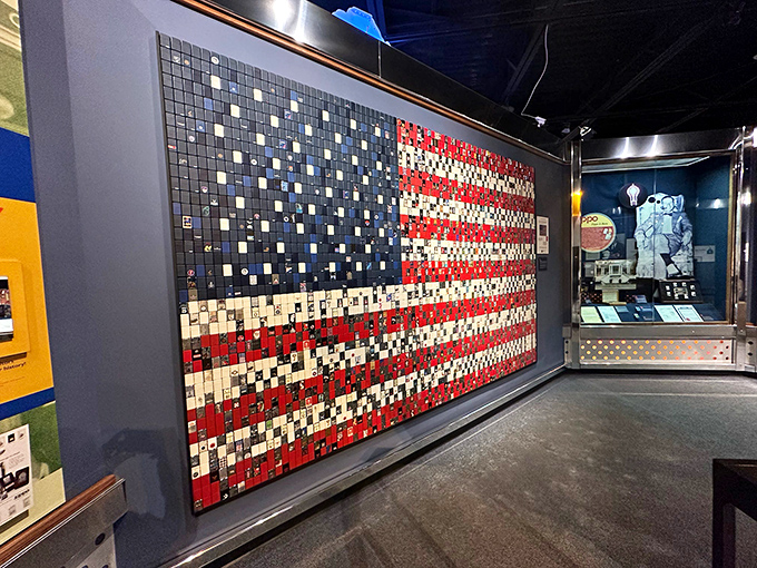 The American flag display uses hundreds of red, white, and blue Zippos&mdash;proving that even the smallest canvas can carry the weight of national pride.