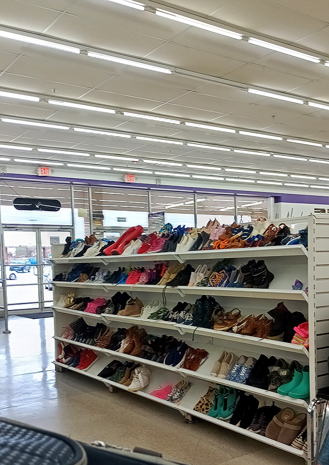 The shoe wall&mdash;a colorful mosaic of footwear possibilities. Someone's "too tight" becomes your "just right" in this pedestrian paradise.
