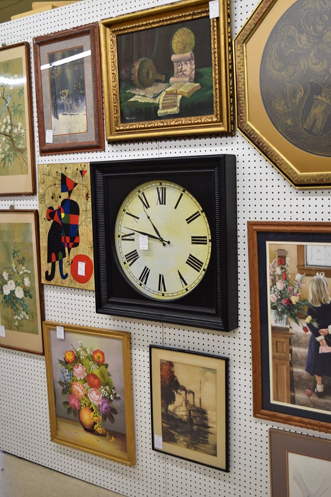 Wall-to-wall memories for sale! Each frame contains someone else's masterpiece waiting to become your conversation starter.