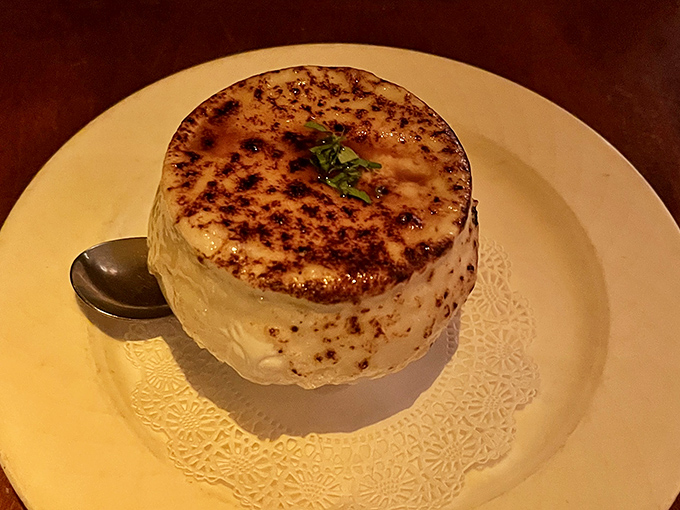French onion soup with a golden, bubbling crown that would make Julia Child shed a tear of joy.