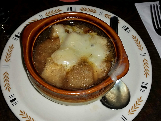 French onion soup that doesn't mess around&mdash;the cheese pull alone deserves its own highlight reel in the Comfort Food Hall of Fame.