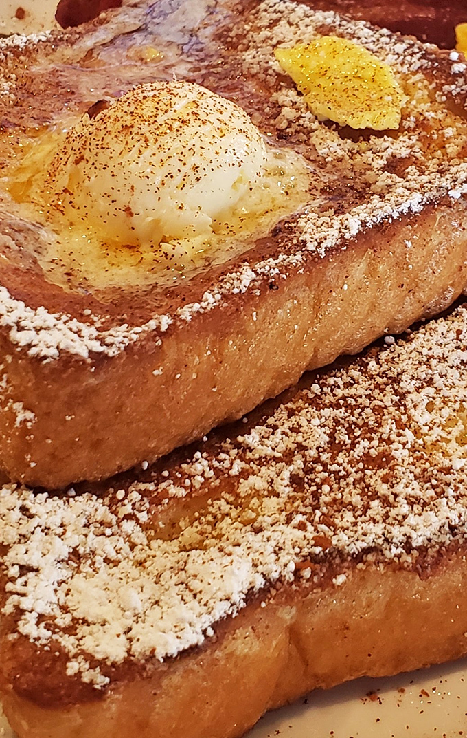 French toast dusted with powdered sugar snow. That melting butter creates a golden lake you'll want to dive into headfirst.