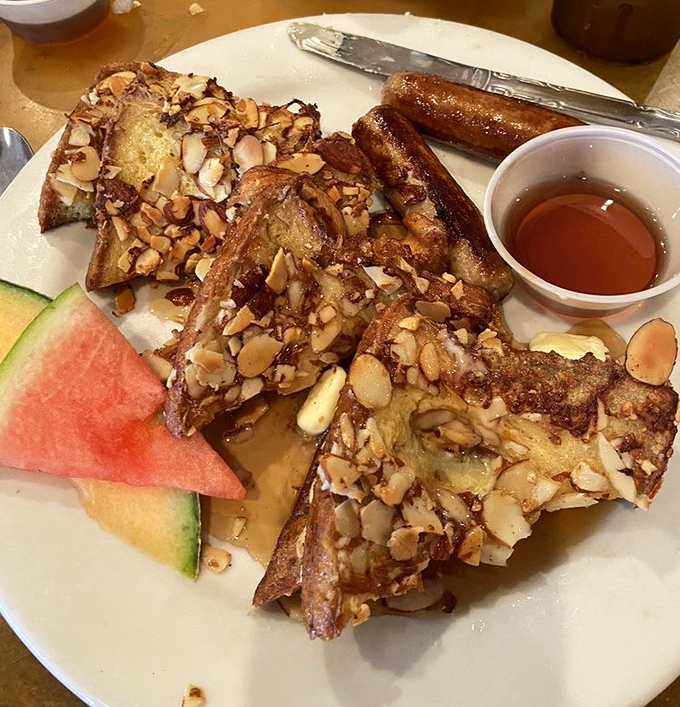 French toast that doesn't just flirt with perfection&mdash;it's in a committed relationship. Those toasted almonds add the crunch your breakfast deserves.