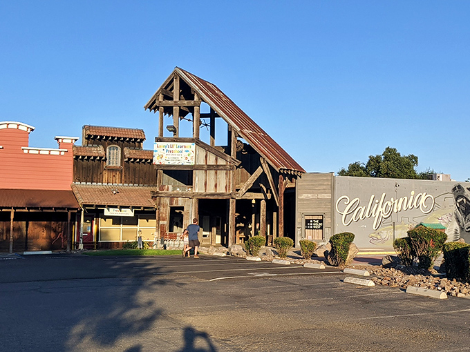 Frontier Village captures the spirit of the Old West with rustic charm and that "California" sign&mdash;because even cowboys need to know which state they're in.