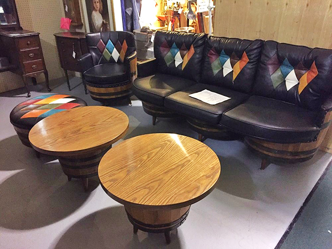 Mid-century modern furniture that would make Don Draper feel right at home, complete with those distinctive diamond patterns that scream "sophisticated 1960s rumpus room."