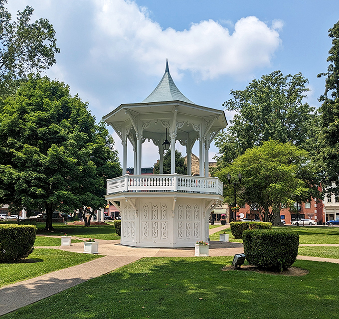 The pristine white bandstand in Gallipolis City Park stands like a wedding cake centerpiece, inviting impromptu concerts and lazy afternoon daydreams.