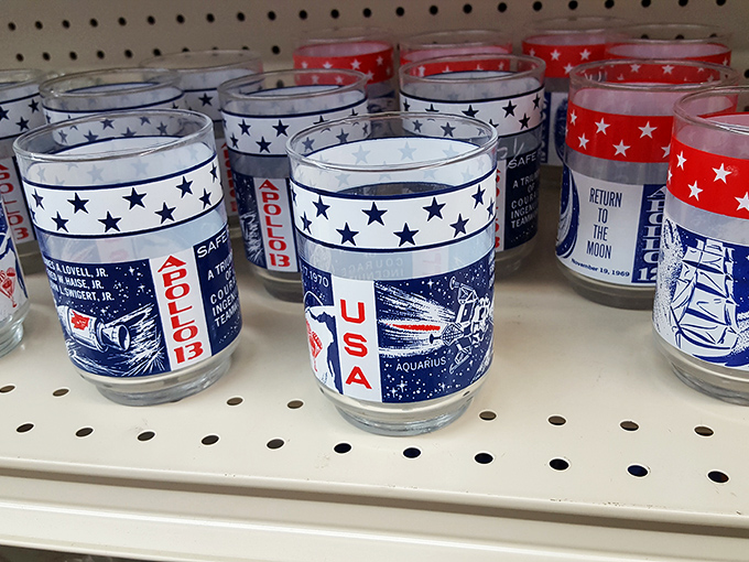 Space-themed glasses that would make NASA proud &ndash; perfect for serving Tang at your next moon landing anniversary party.