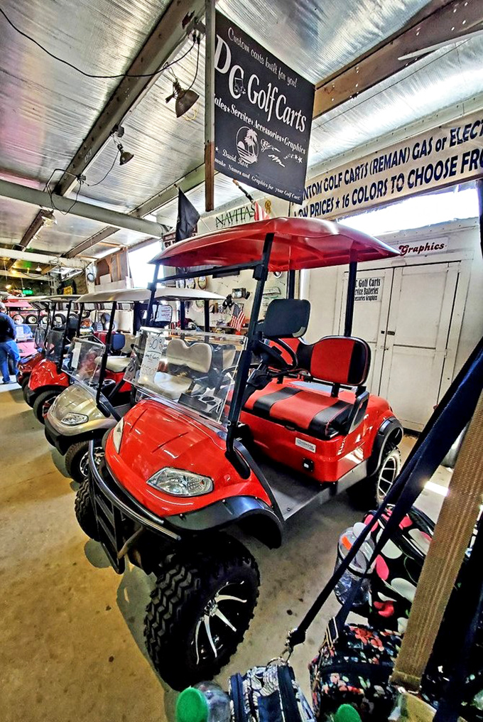 Golf cart nirvana for Florida's retirement set &ndash; because walking is overrated when you can cruise in customized, candy-apple red style.