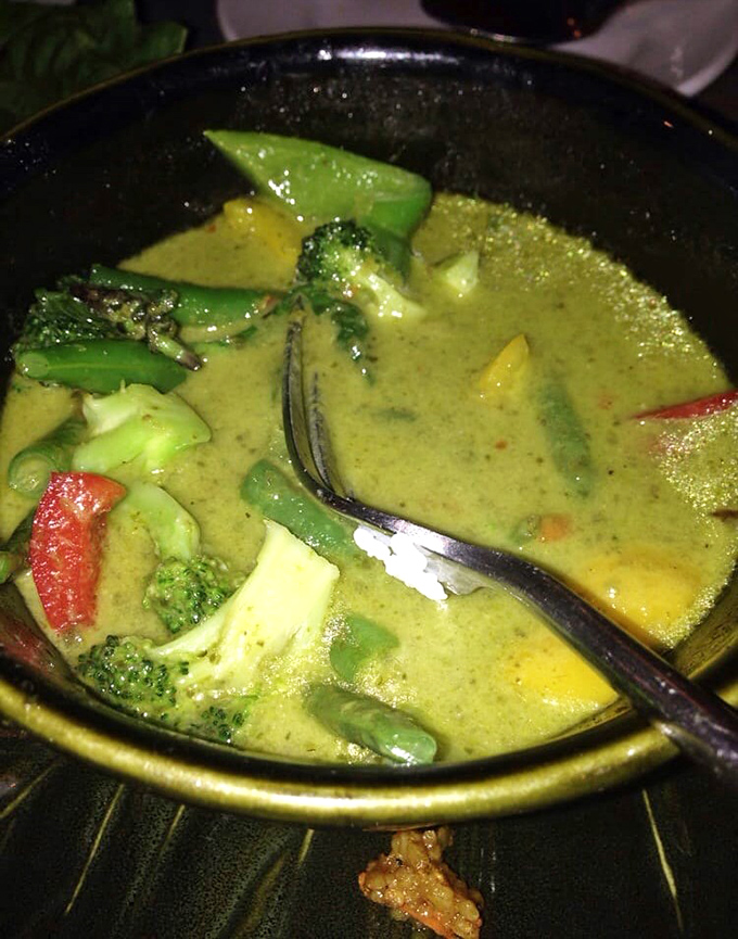 Like a verdant Thai garden in liquid form, this green curry cradles vegetables in a coconut milk bath that's both soothing and exciting.
