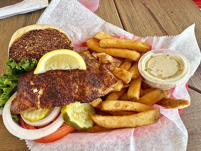 This blackened grouper sandwich isn't just lunch&mdash;it's a Florida ritual, complete with the mandatory pickle spear standing guard.