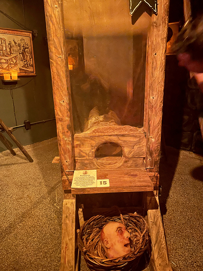 Nothing says "medieval justice system" quite like a wooden box with a mannequin head peeking out. Somehow more disturbing than the real thing would be.