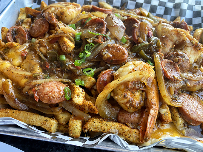 Not just fries&mdash;a full-on Cajun festival. Sausage, shrimp, and spices transform humble potatoes into a dish worth crossing county lines for.