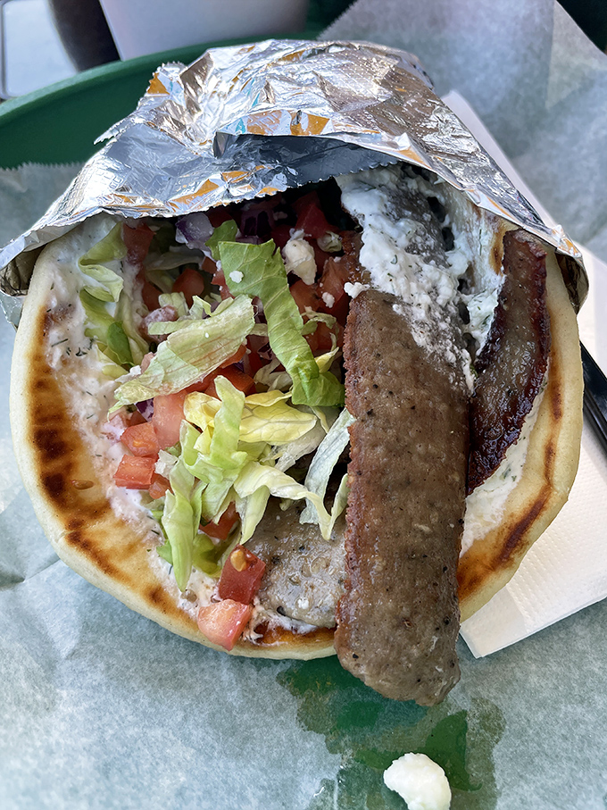 This gyro isn't just a sandwich, it's a Mediterranean vacation wrapped in warm pita &ndash; fresh, vibrant, and ready for its close-up.