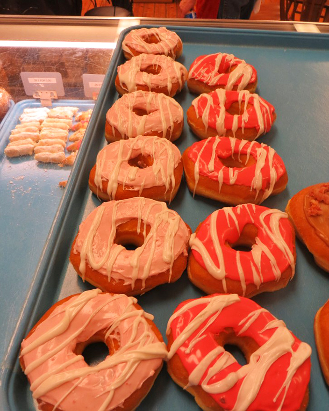 These aren't just donuts&mdash;they're works of art with holes in the middle. The pink-frosted beauties drizzled with white icing would make Homer Simpson weep with joy.