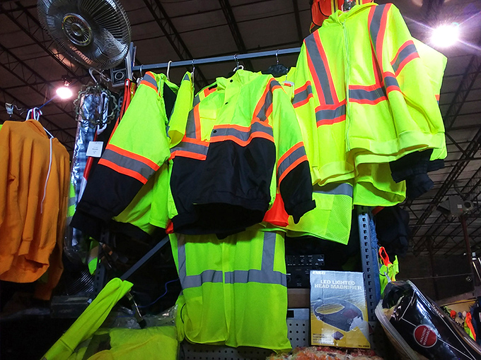 Safety gear that says "I'm working hard" and "You can see me from space." Construction chic at flea market prices!